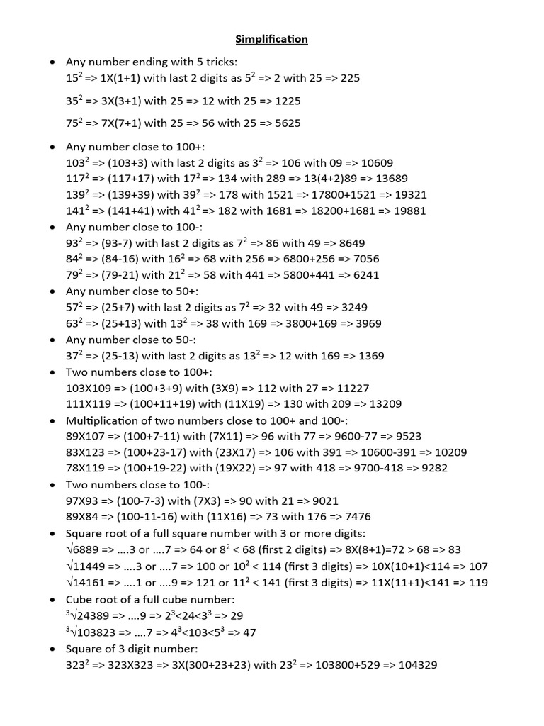 Math Simplification Notes | PDF