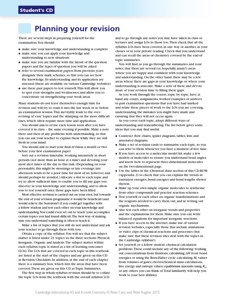 Planning your revision | PDF | Chemical Reactions | Applied And ...