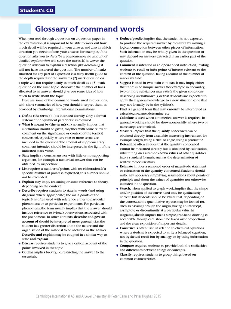 Glossary of Command Words | PDF | Question | Quantity