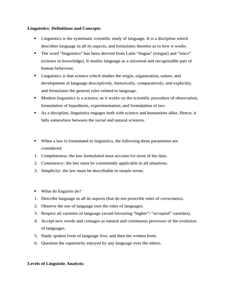 Linguistics - Definitions and Concepts | PDF | Linguistics | Phonology