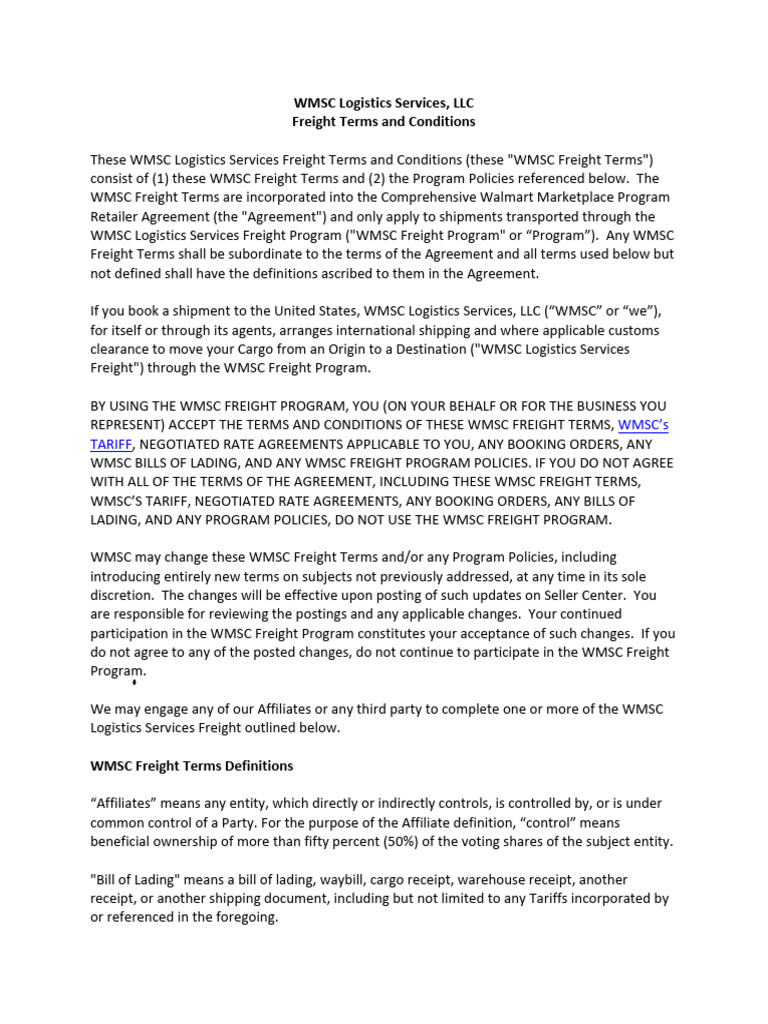 walmart agrement | PDF | Cargo | Bill Of Lading
