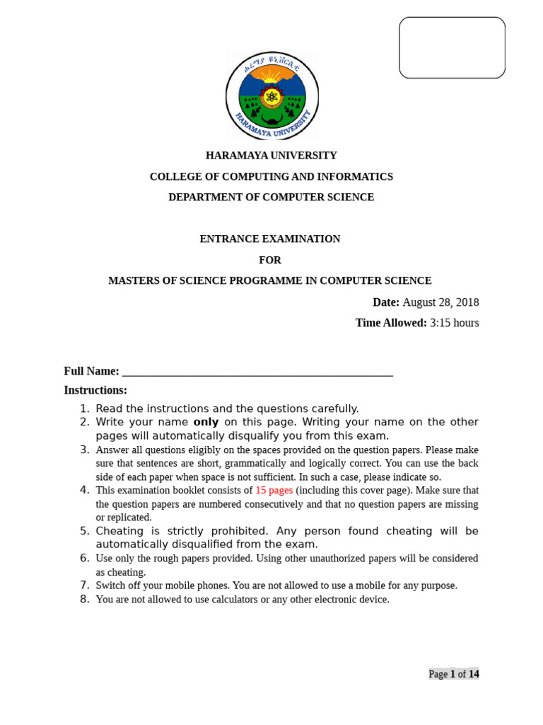 Haramaya University College of Computing and Informatics Department of Computer Science | PDF ...