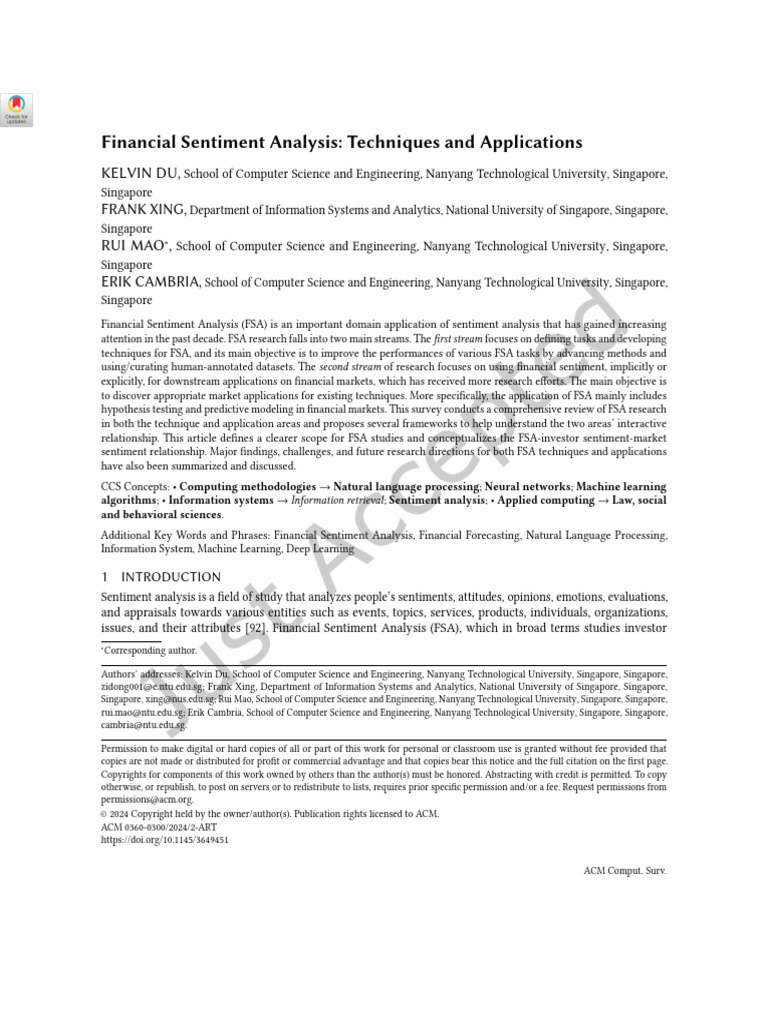 Financial Sentiment Analysis: Techniques and Applications: Kelvin Du ...
