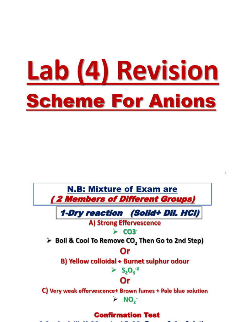 Lab (4) Revision Analytical I Scheme for Anions | PDF | Chemistry ...