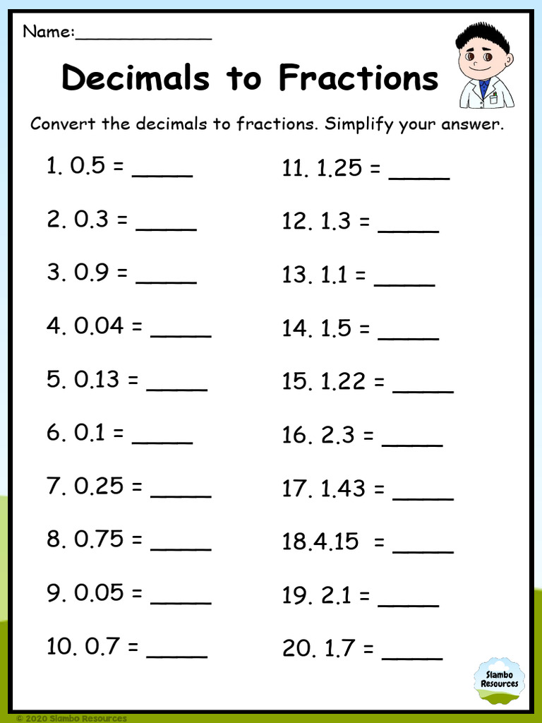 Convert Decimals to Fractions Worksheet | PDF
