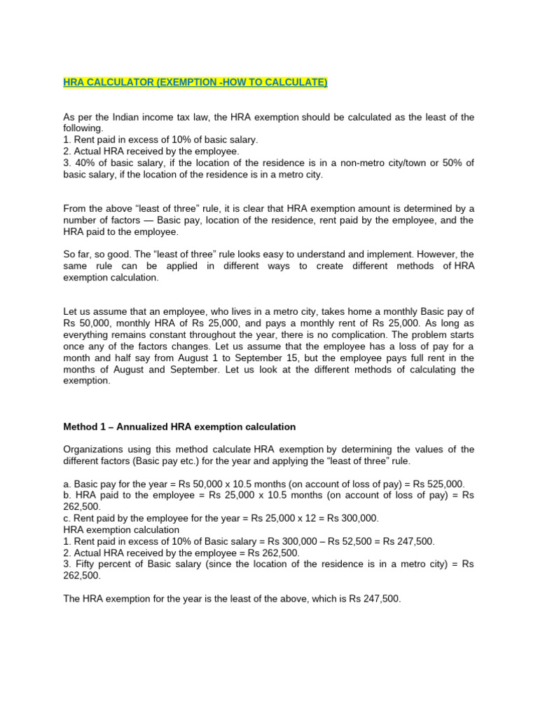 Hra Calculation | PDF | Salary | Taxes