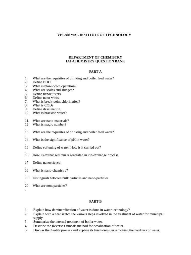 24-25 Ia1-Chemistry Question Bank | PDF