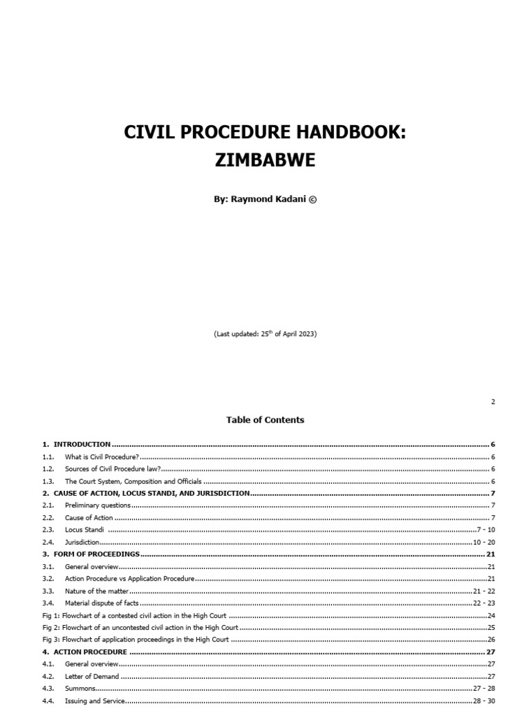 Civil Procedure Handbook - Zimbabwe (2023) | PDF | Standing (Law) | Lawsuit
