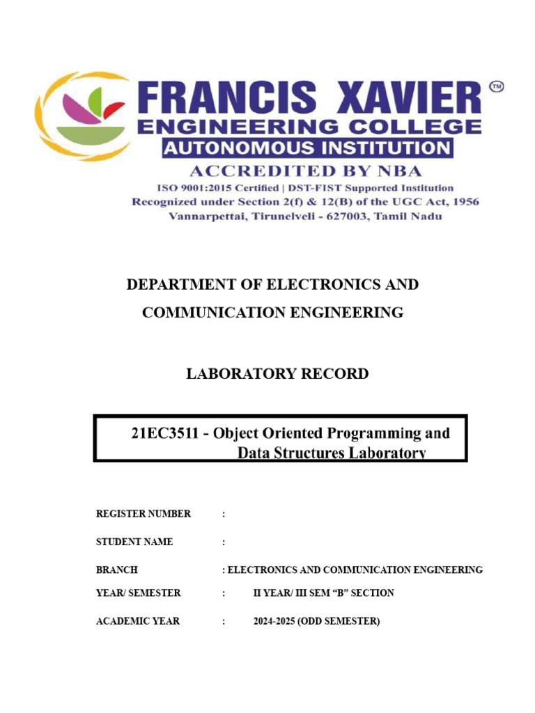 Electronics Lab Record: OOP & Data Structures | PDF