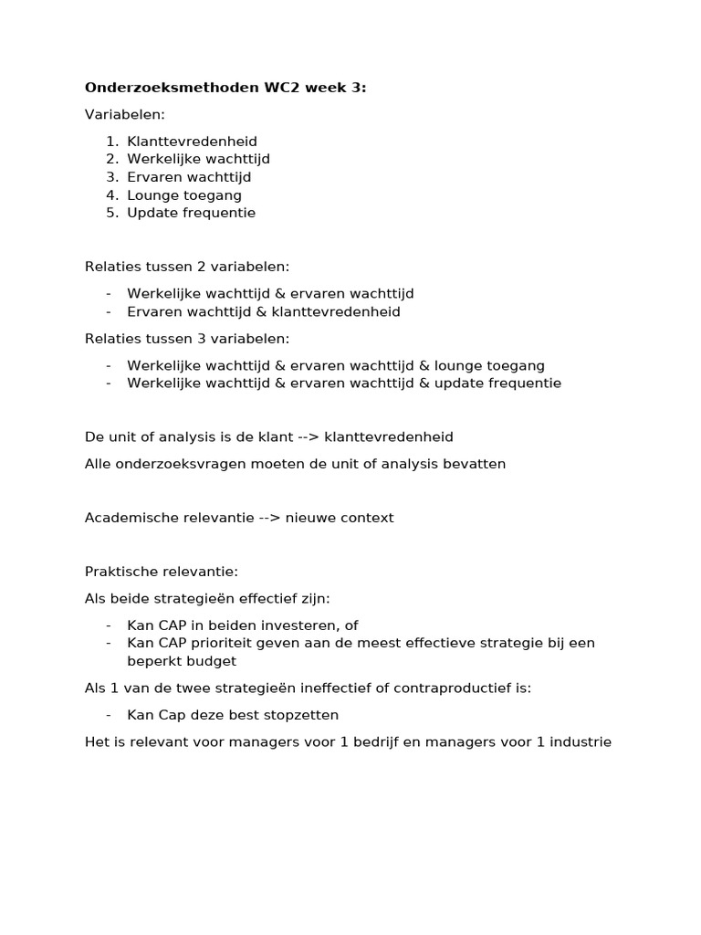 Onderoeksmethoden WC2 en WC3 Week 3 en 4 | PDF