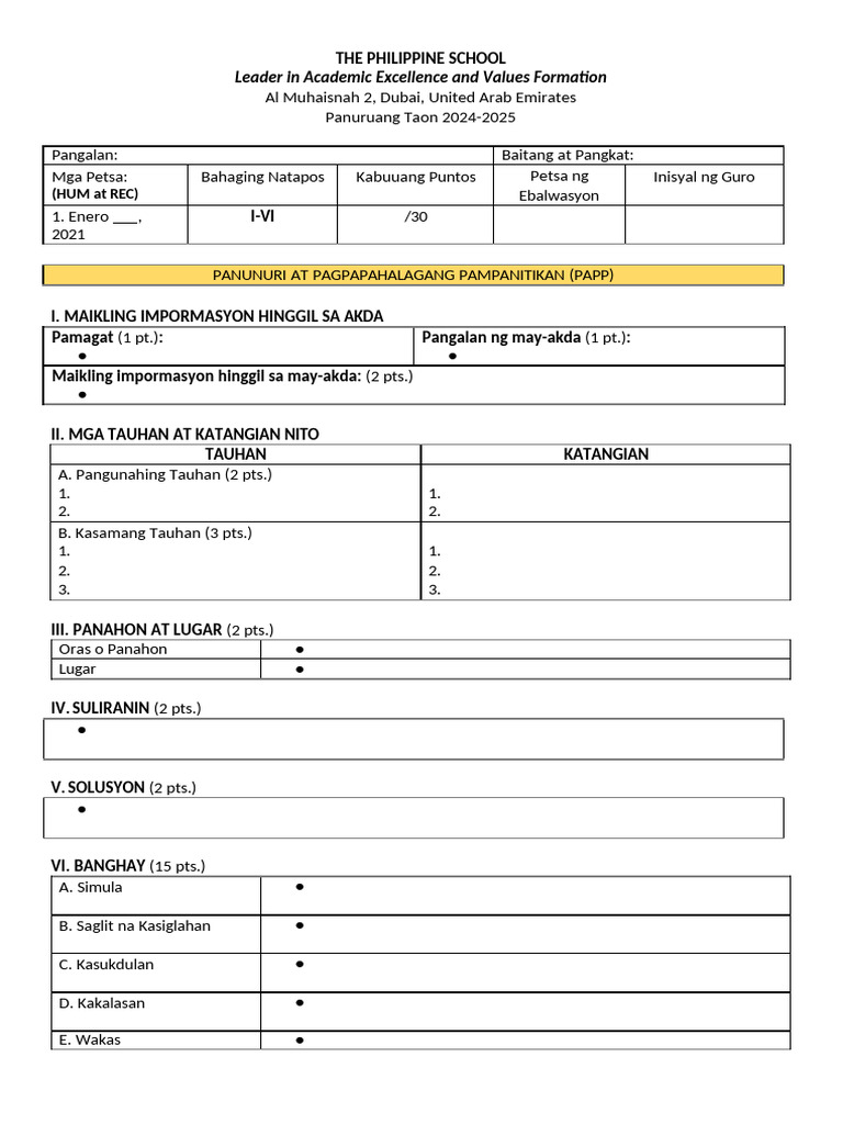 PAPP Template PART 1 - Docx | PDF