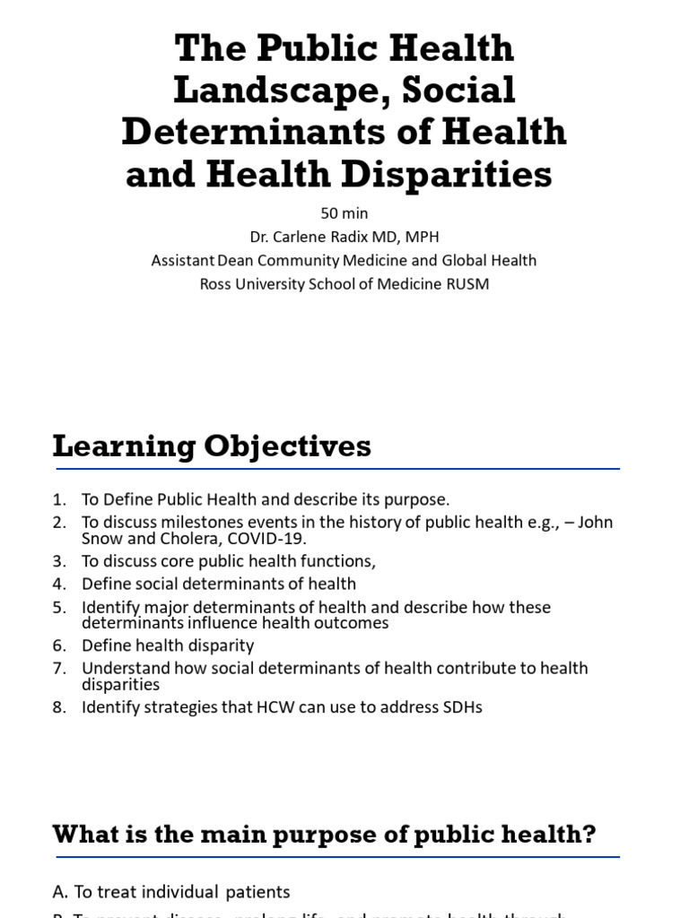 W2 The Public Health Landscape, Social Determinants of Health and ...