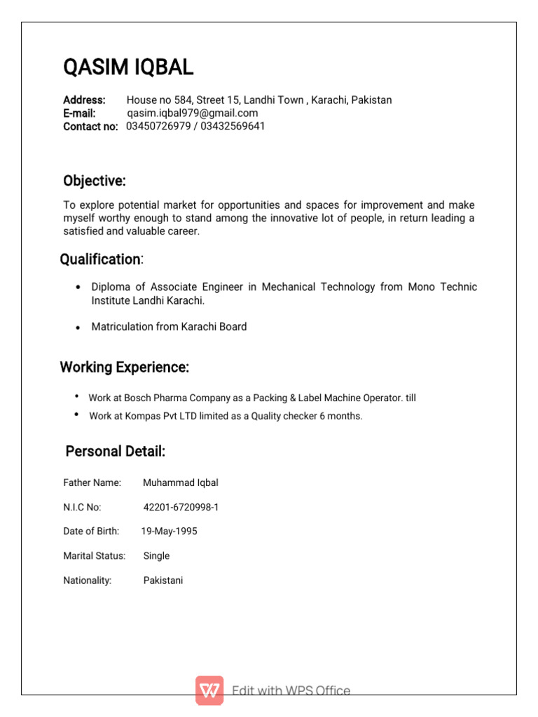Qasim Iqbal New CV | PDF