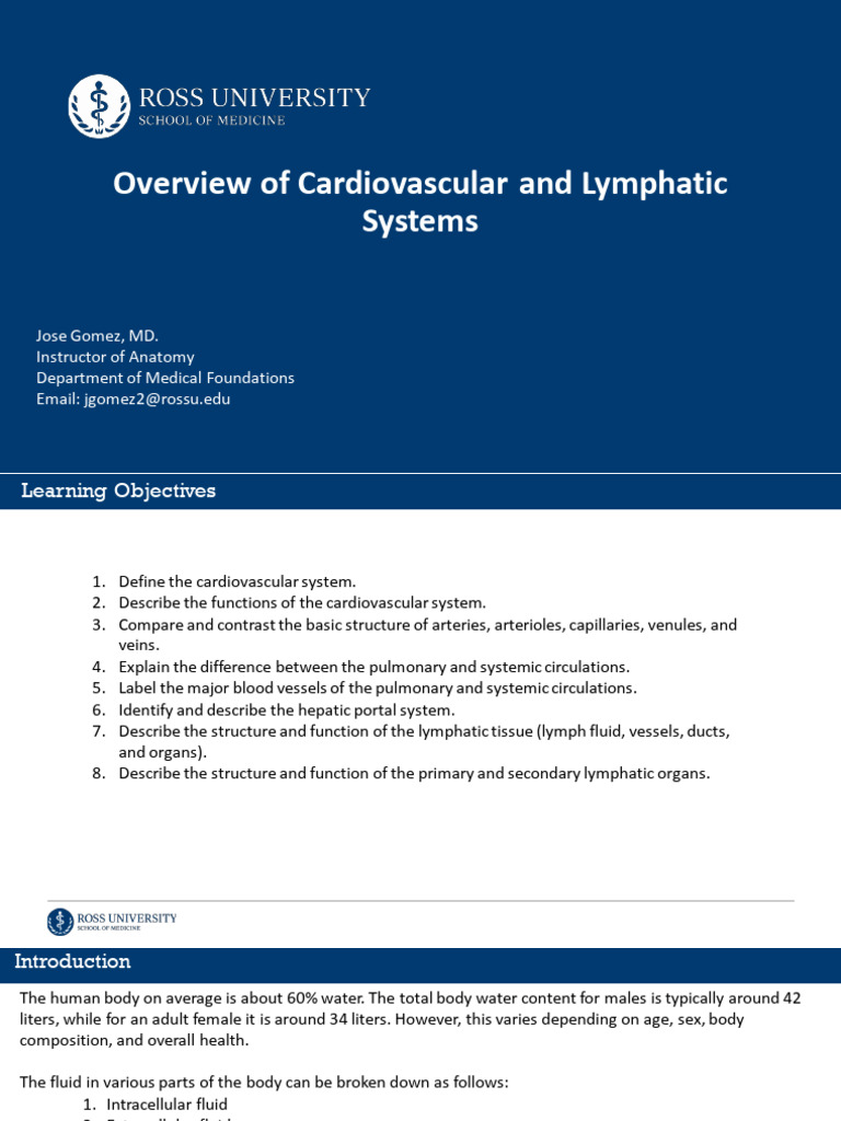W1 Overview of Cardiovascular and Lymphatic Systems (Gomez) | PDF ...