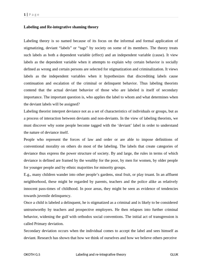 Labeling and Re | PDF | Deviance (Sociology) | Social Psychology