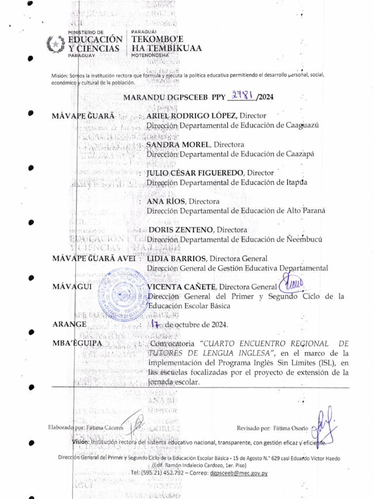 Memo Dgpsceeb #2781-2024 - Convocatoria - Cuarto Congreso Regional de Tutores de Lengua Inglesa ...