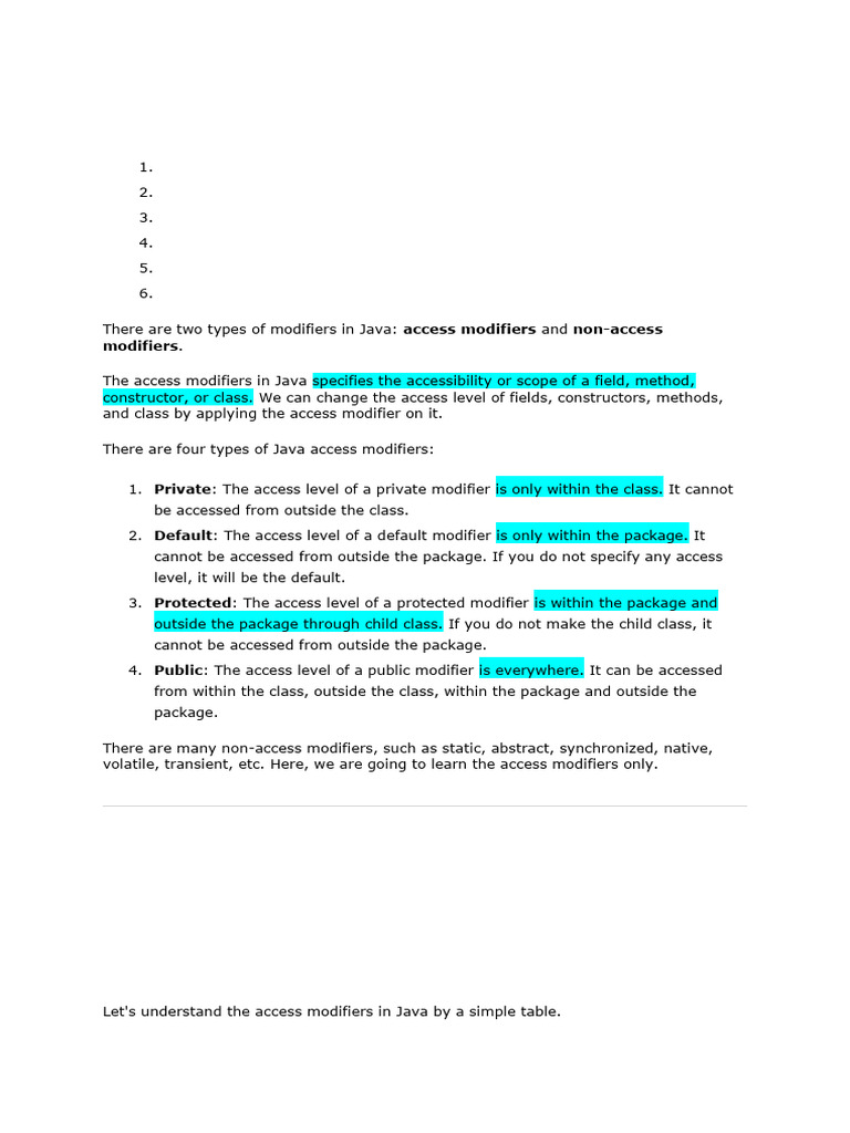 2access Modifiers In Java Pdf Method Computer Programming