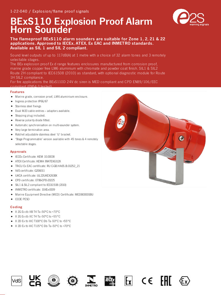 BExS110 Explosion Proof Alarm Horn Sounder | PDF