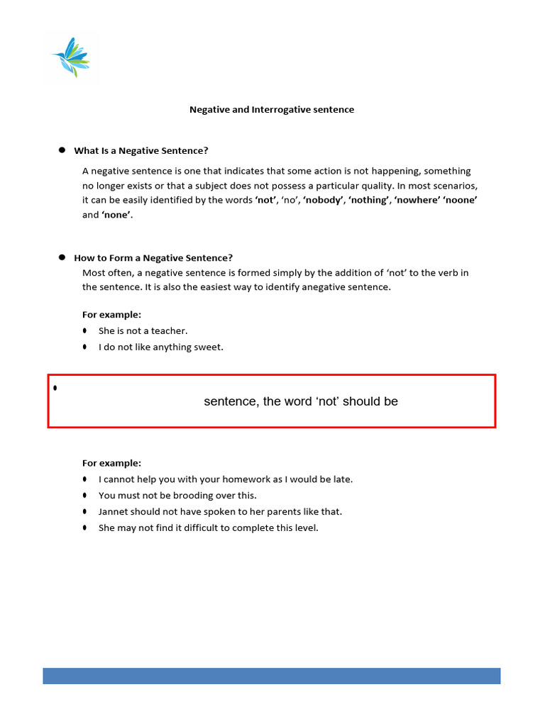 Interrogative and Negative. 1 | PDF | Question | Verb