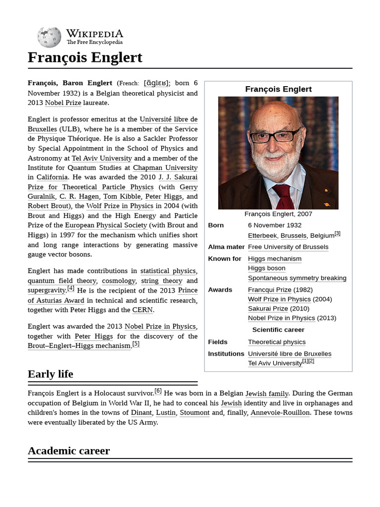 François_Englert | PDF | Physical Sciences | Physics