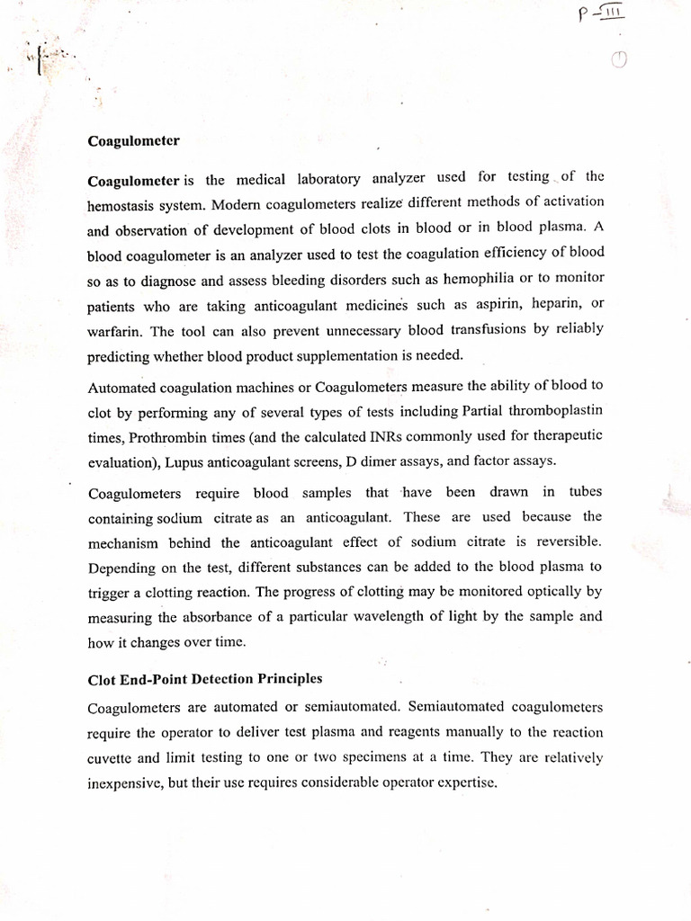 Coagulometer Notes | PDF