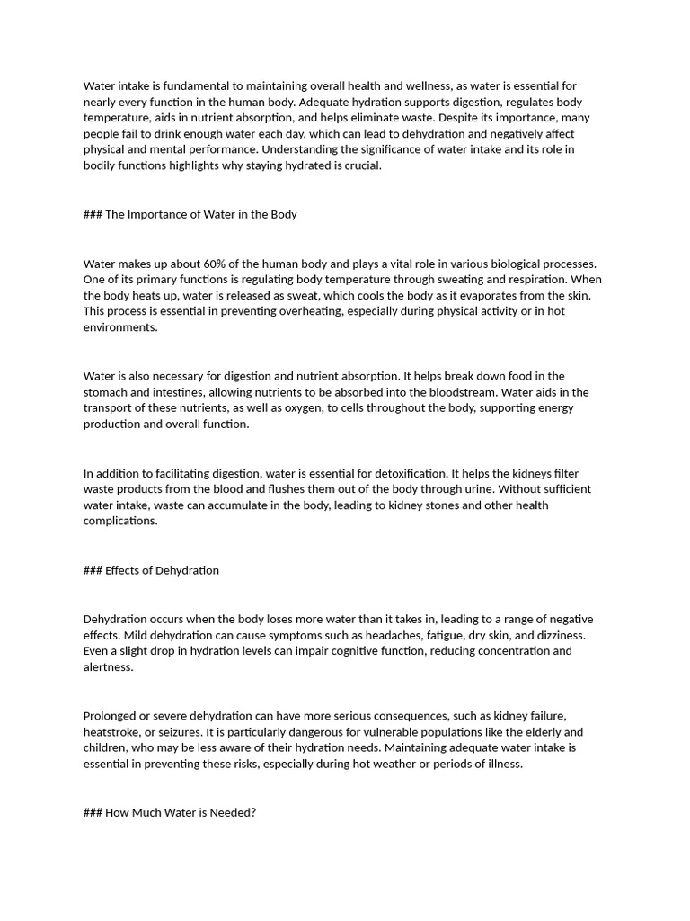 Water intake | PDF | Dehydration | Water
