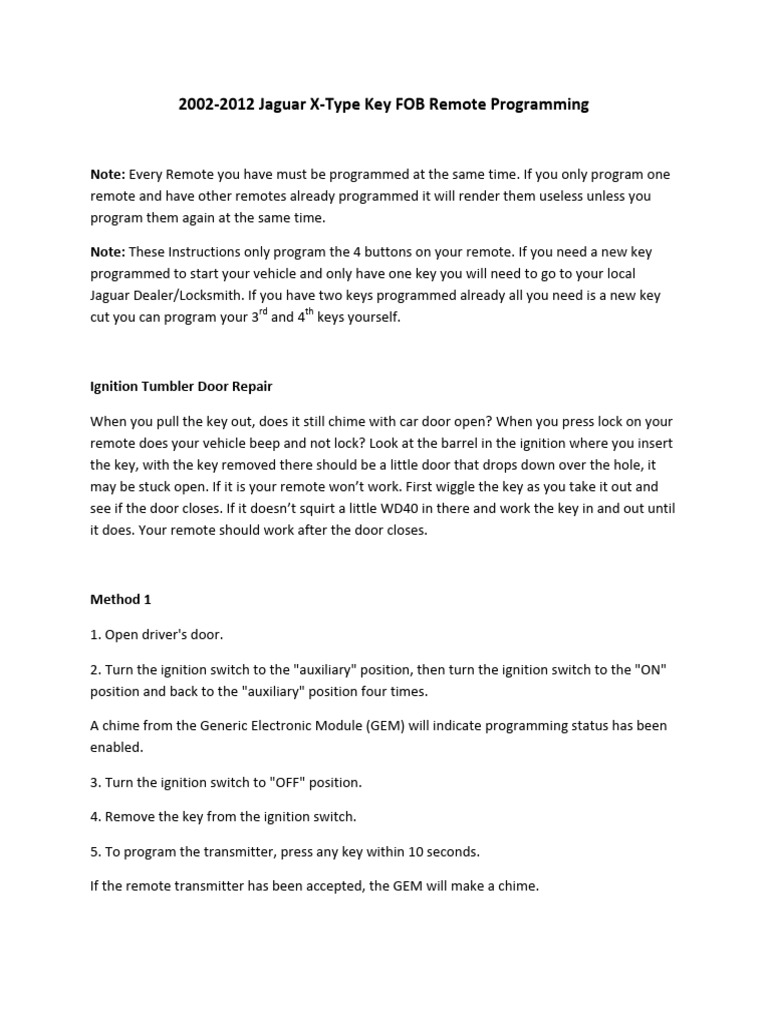 Jaguar X-Type Remote Programming Guide | PDF | Physical Security | Vehicles