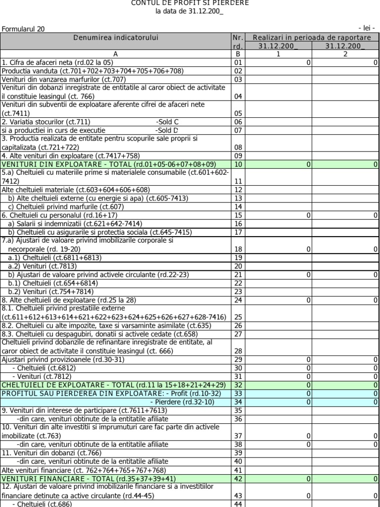 Cont Profit Si Pierdere