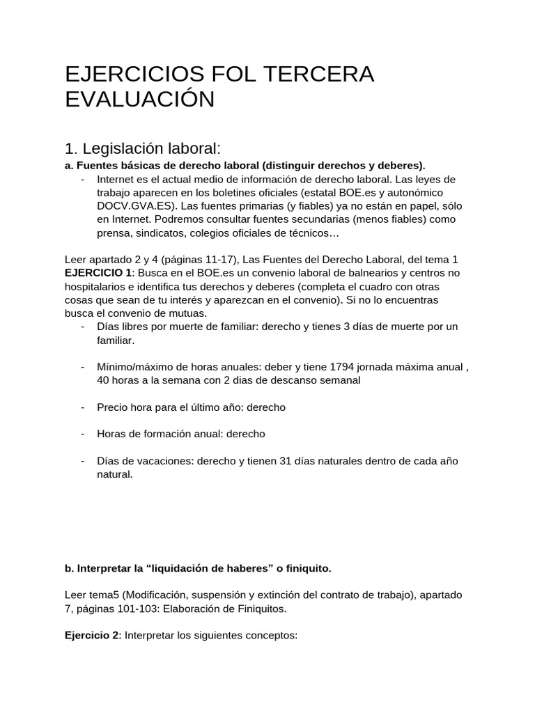 Ejercicios Fol Tercera Evaluación | PDF | Derecho laboral | Salario