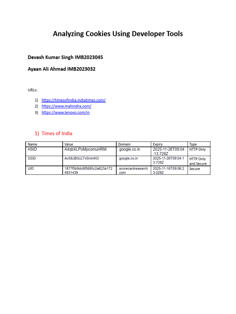 Analyzing Cookies Using Developer Tools.docx | PDF | Http Cookie ...
