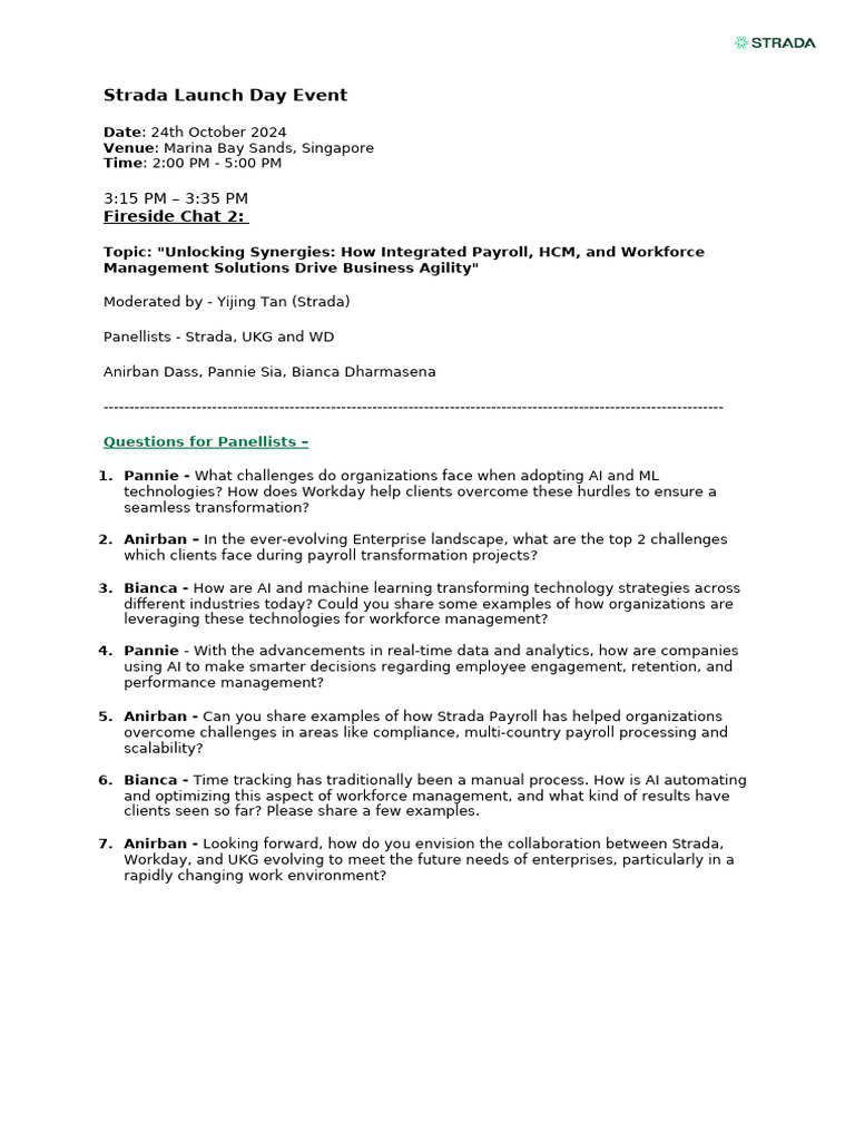 Fireside Chat 2 - Questions_Strada, Workday & UKG_1.1 | PDF