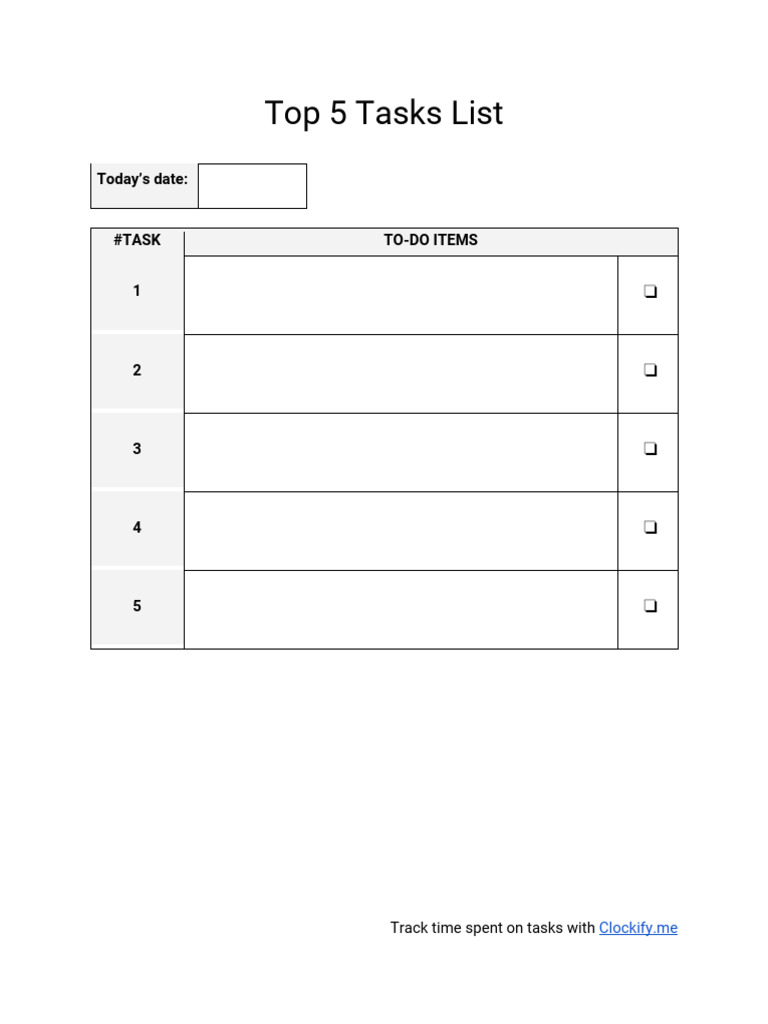 Top 5 Tasks List | PDF