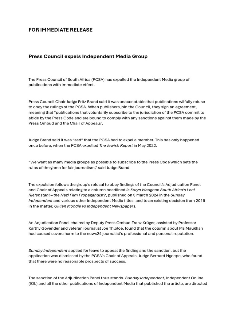 PCSA PRESS RELEASE Independent Media Expelled | PDF | Justice | Crime & Violence