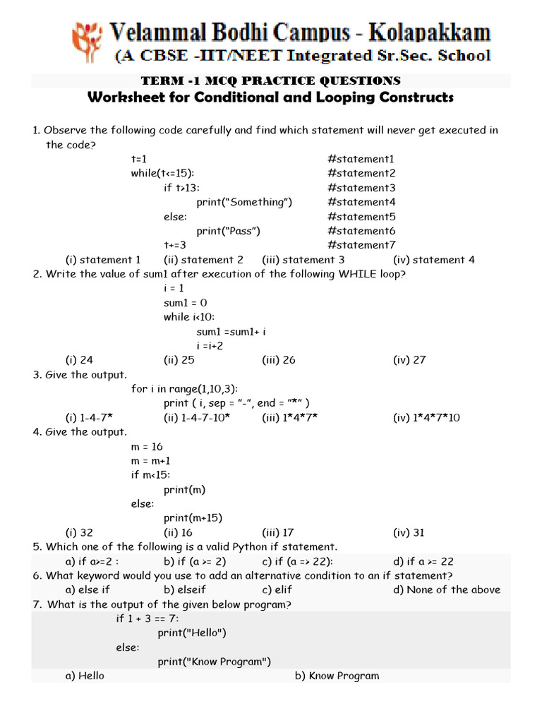WORKSHEET - Conditional and Looping Constructs | PDF | Control Flow | Computer Programming