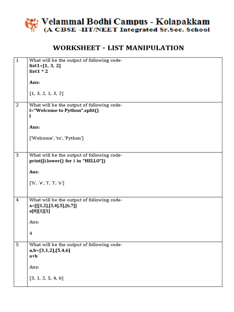 Worksheet - List | PDF | String (Computer Science) | Software Development