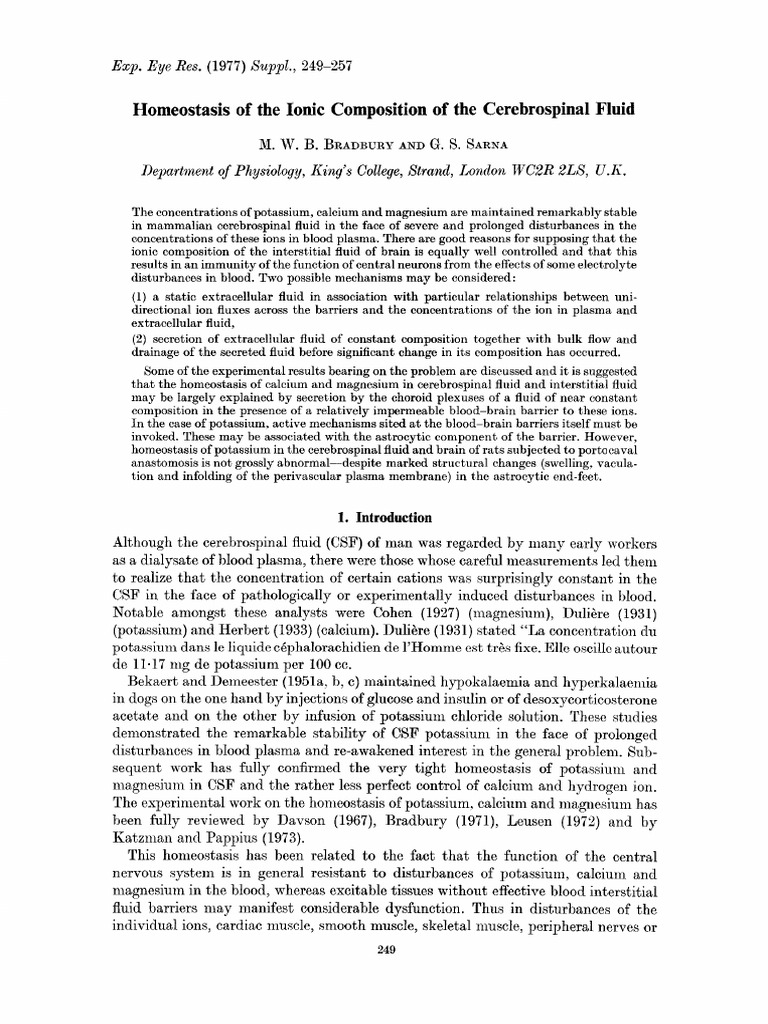 Homeostasis of The Ionic Composition of The Cerebrospinal Fluid | PDF ...