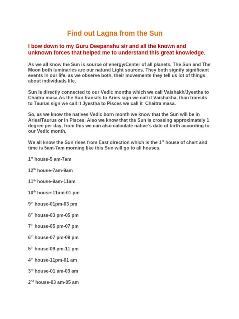 Sun Position and Lagna Calculation | PDF | Planets In Astrology ...