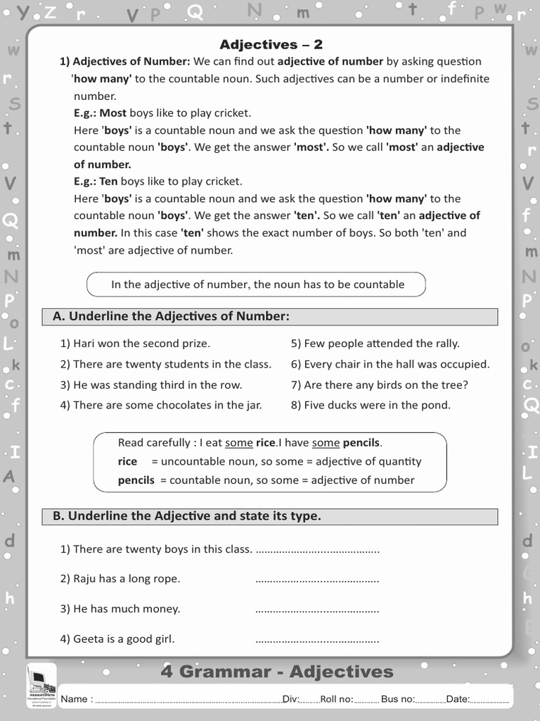 Adjective - Quality, Quantity, Number - 2 | PDF | Noun | Semantic Units