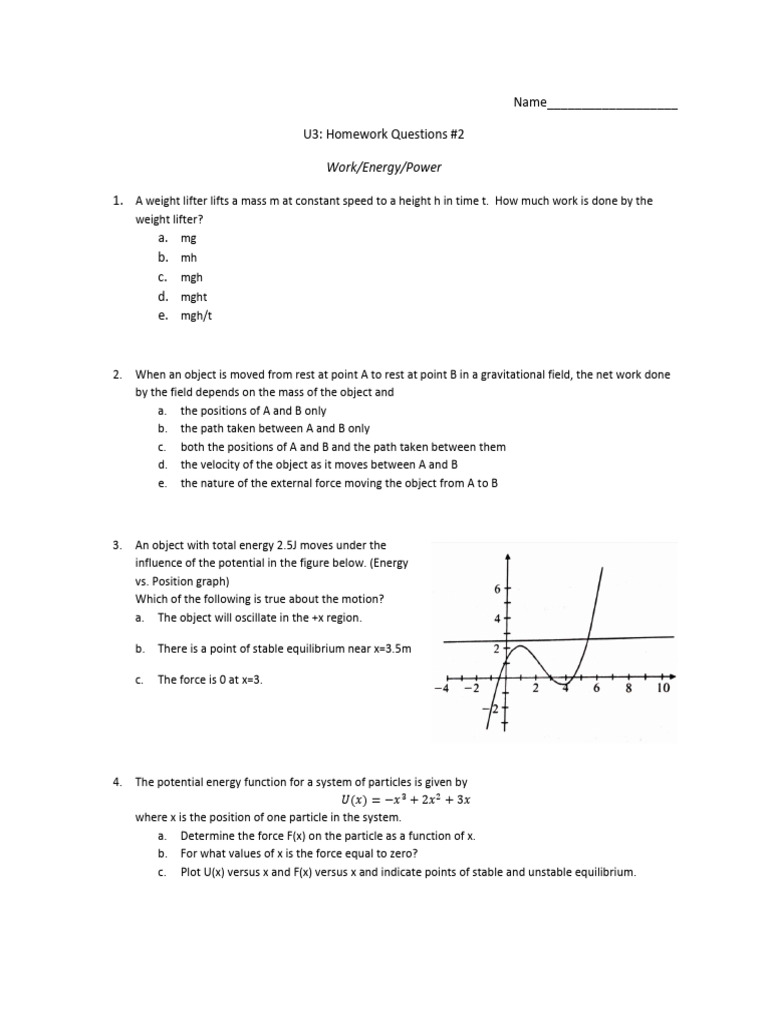 Unit 3 - Worksheet #2 (Work + Power) | PDF | Force | Mass