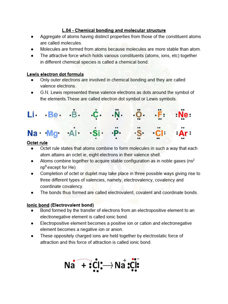 Chemical Bonding and Molecular Structure - Notes | PDF | Chemical ...