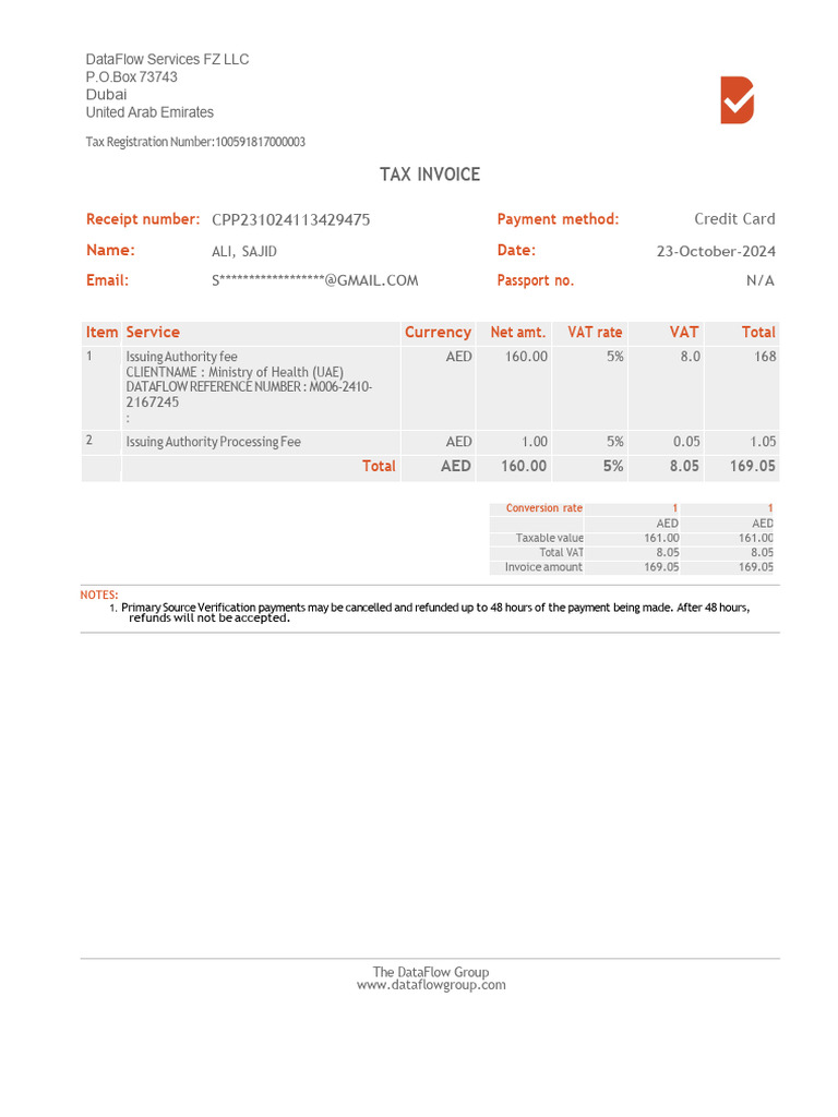 Tax Invoice: Receipt Number: Payment Method | PDF