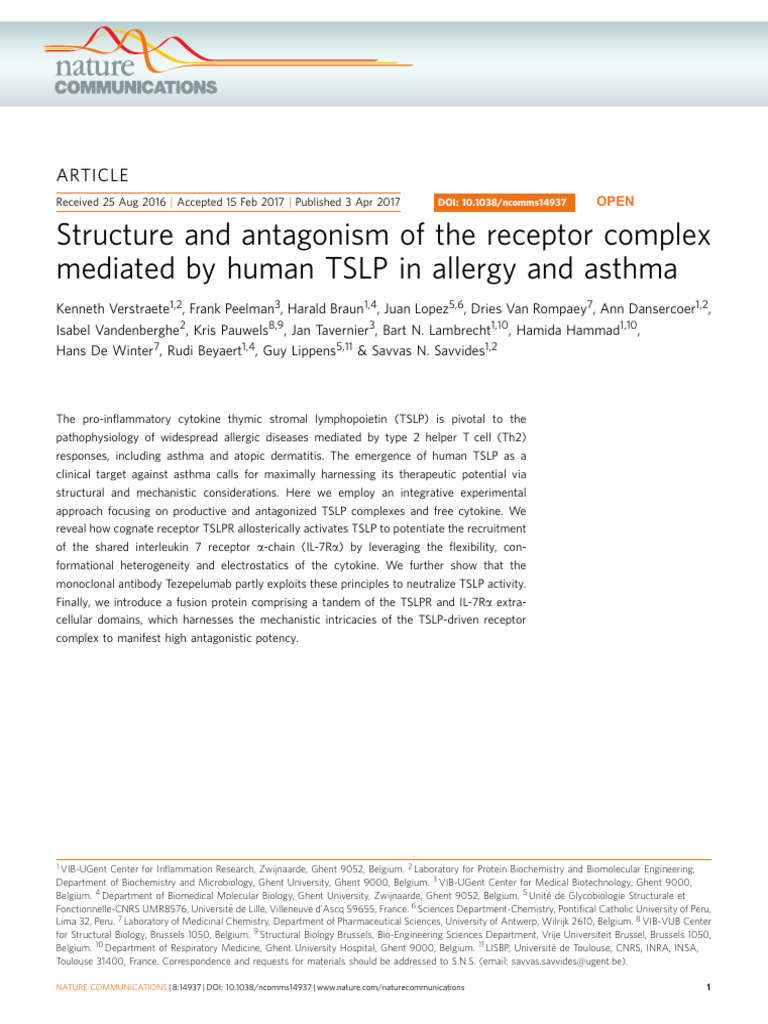 TSLP Receptor Complex in Allergy | PDF | Alpha Helix | Allergy