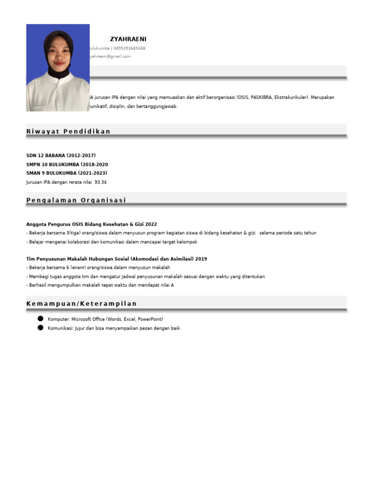 Contoh CV Lulusan SMA | PDF