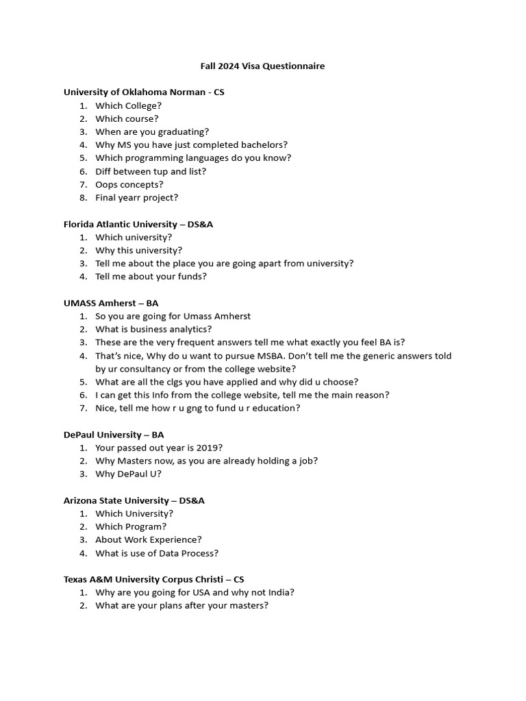 Fall 2024 Visa Questionnaire V1 | PDF | Undergraduate Education ...
