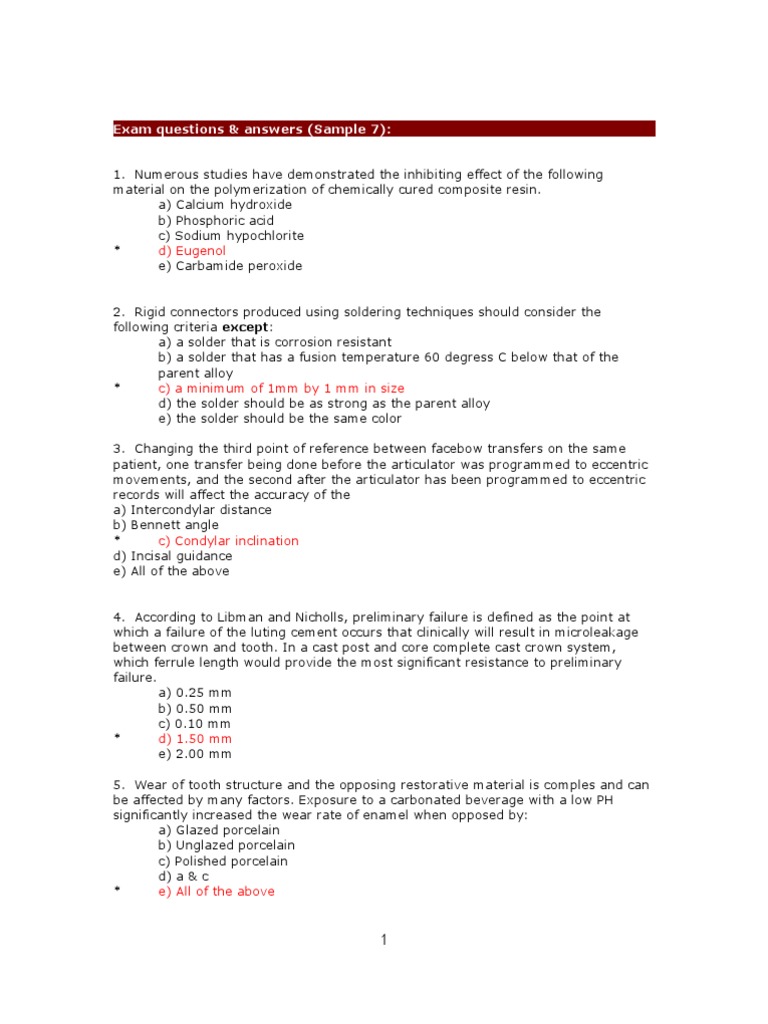 Written Exam Sample 7 With Answers | PDF | Mouth | Dentistry Branches