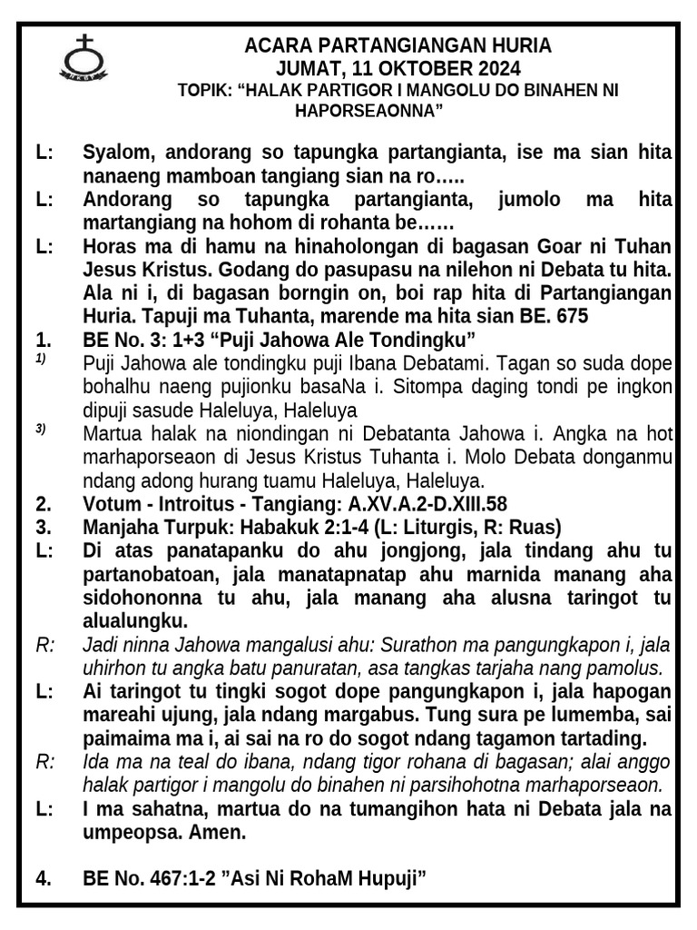 Contoh Tata Ibadah Partangiangan Bahasa Batak | PDF