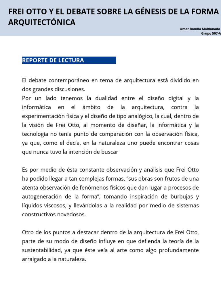 Frei Otto y El Debate Sobre La Génesis de La Forma Arquitectónica | PDF ...