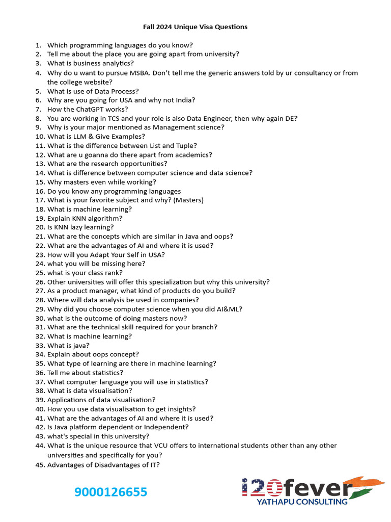 Fall 2024 Visa Interview Questions Guide | PDF | Artificial ...