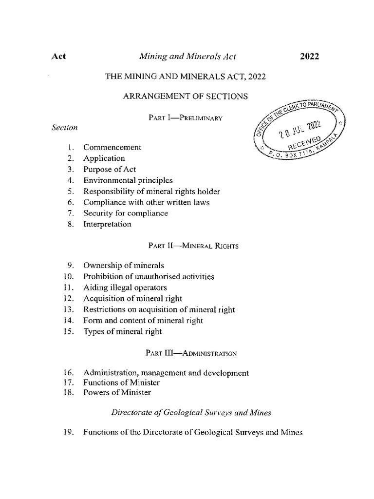 The Mining and Minerals Act, 2022 (Returned by H.E The President) | PDF ...