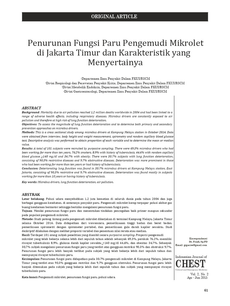 Penurunan Fungsi Paru Pengemudi Mikrolet Di Jakarta Timur Dan ...